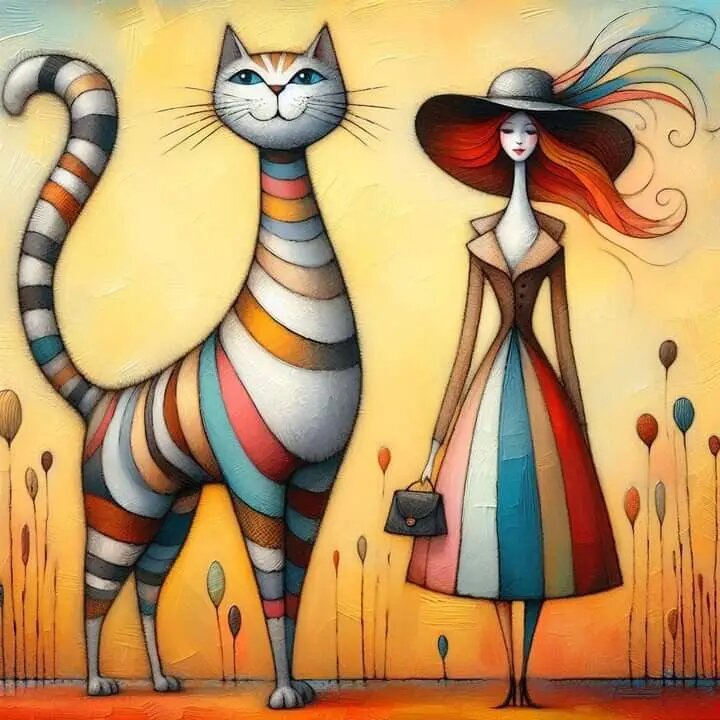 Плакат "Женщина и кошка", 30x30см, цвет 11