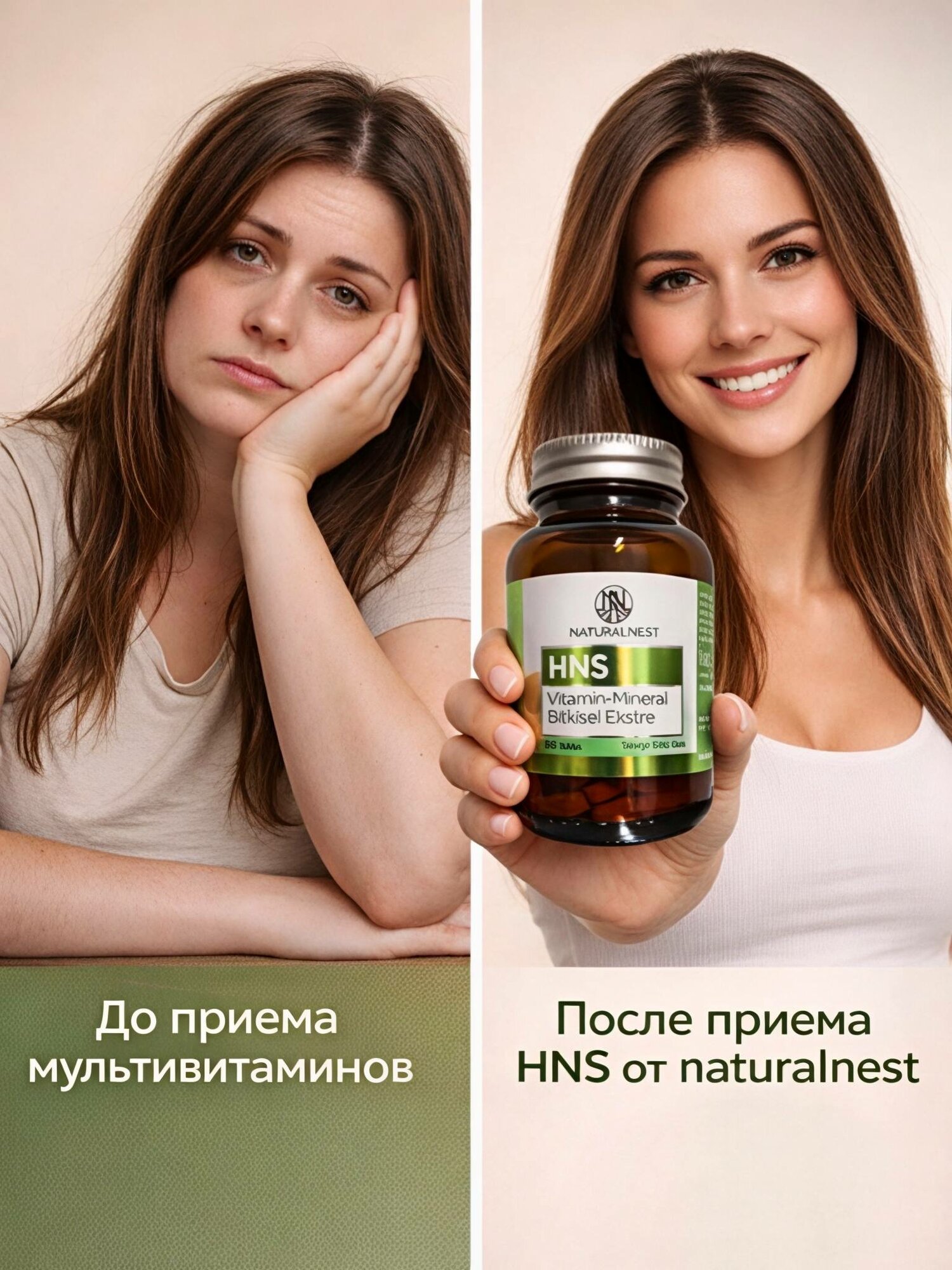 Натуралнест HNS мультивитамины (NaturalNest), БАД, коллаген, биотин, витамины A, C, D3, E, цинк, железо, 60 таблеток