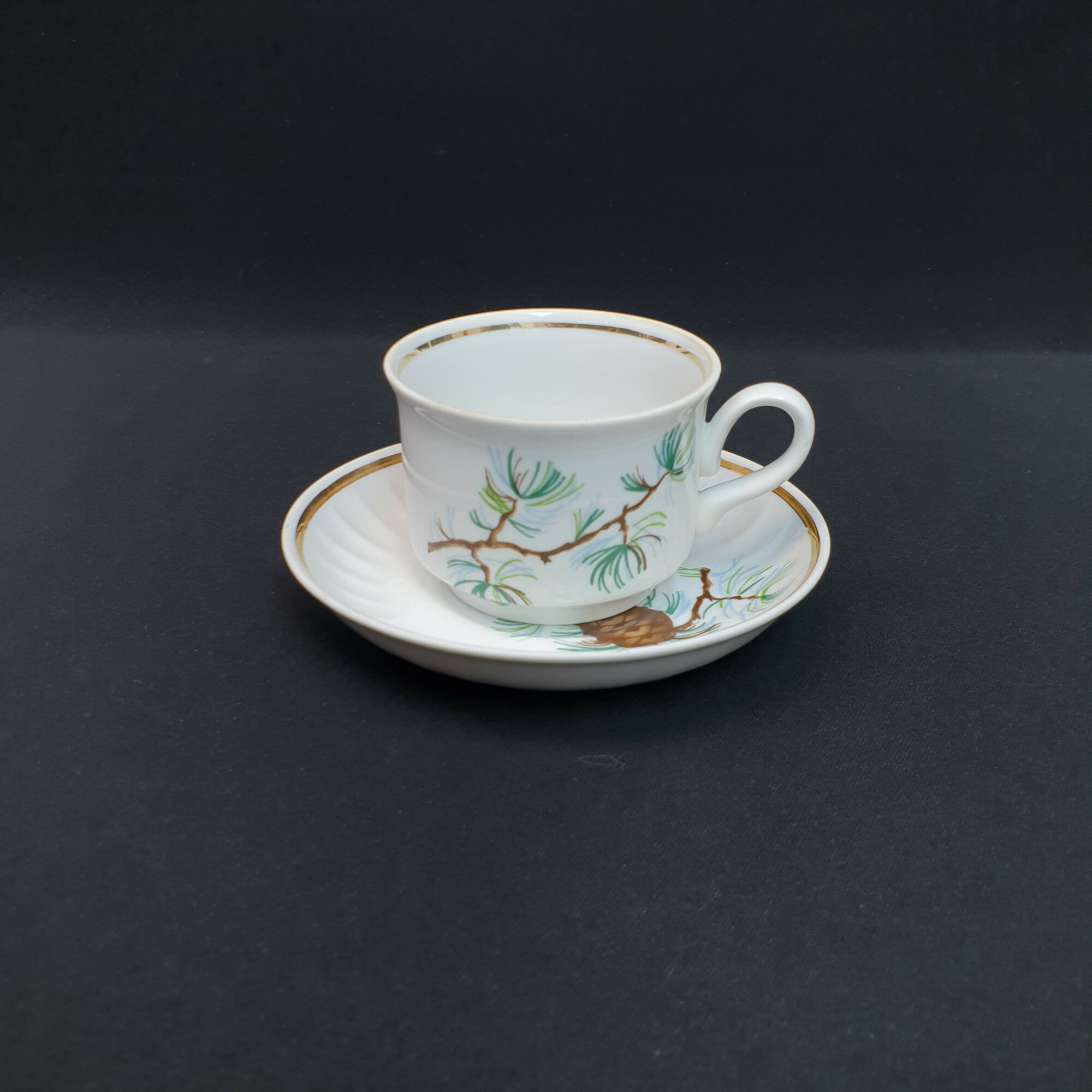 Винтажная чайная пара Богдановичи, фарфор деколь золочение 200 мл. СССР