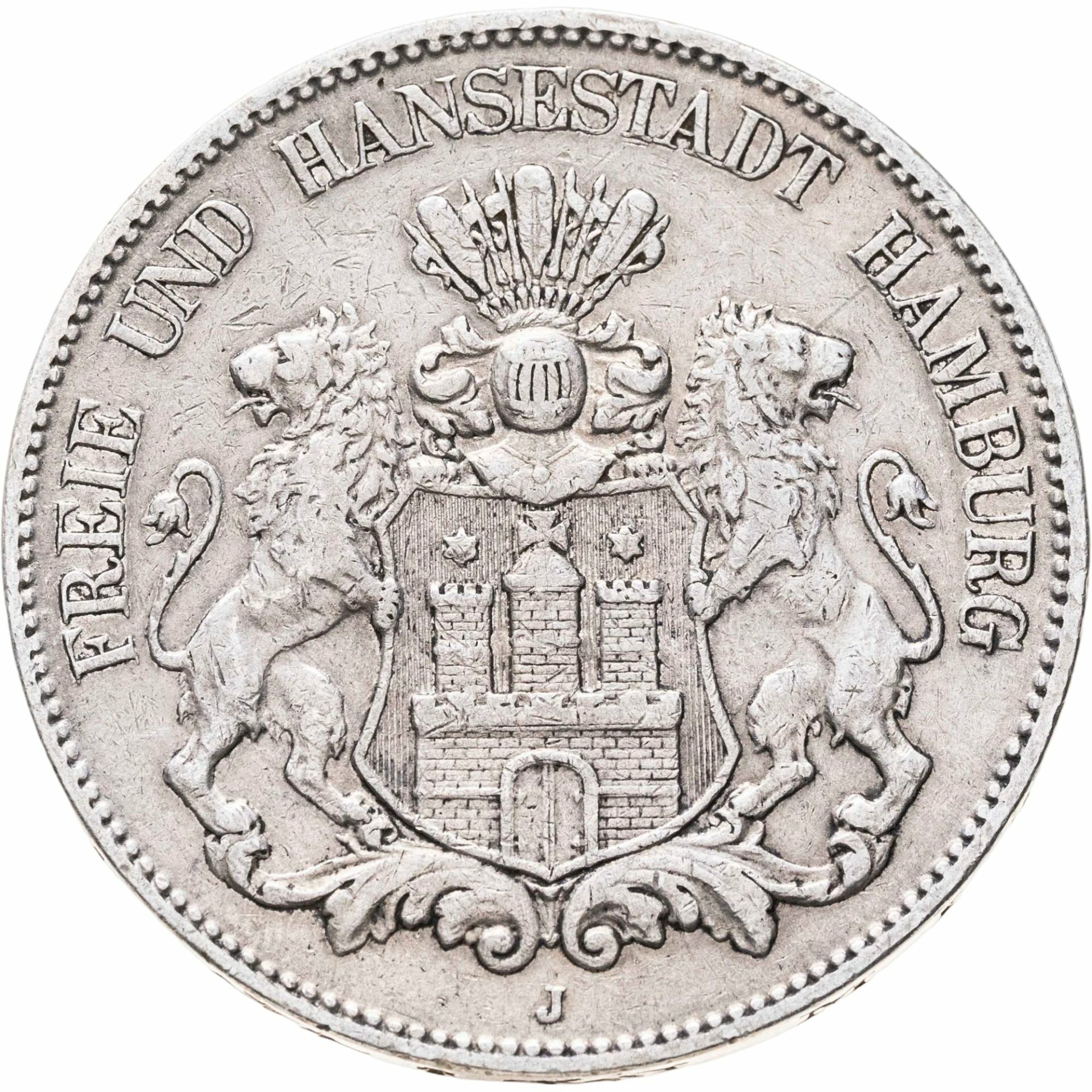 Германия, Гамбург, 5 марок mark 1904 J, Серебро 900, в сохранности VF