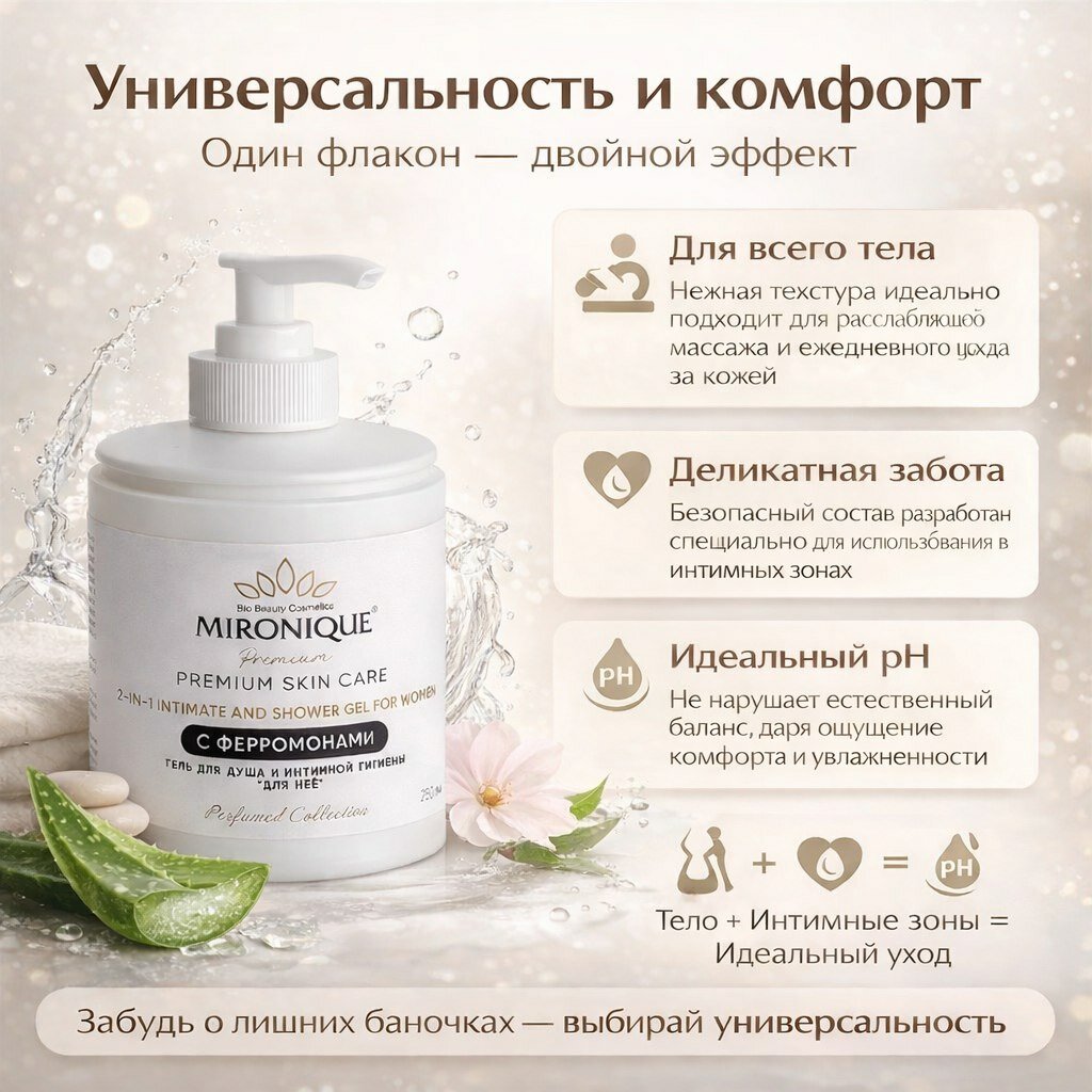 Парфюмированный гель для интимной гигиены 250 мл с феромонами