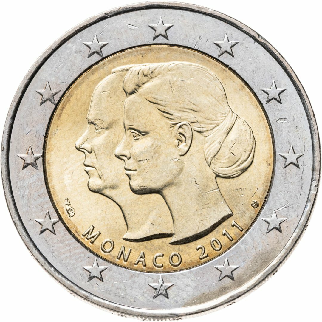 Монако 2 euro евро 2011 "Свадьба принца Альбера II и Шарлин Уиттсток", Биметалл, в сохранности UNC