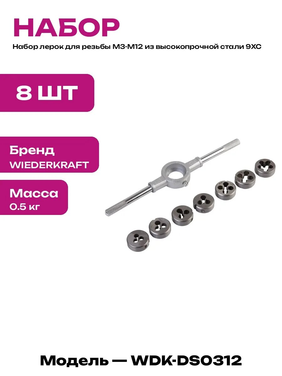 Комплект плашек для нарезки наружной резьбы М3-М12 сталь 9ХС