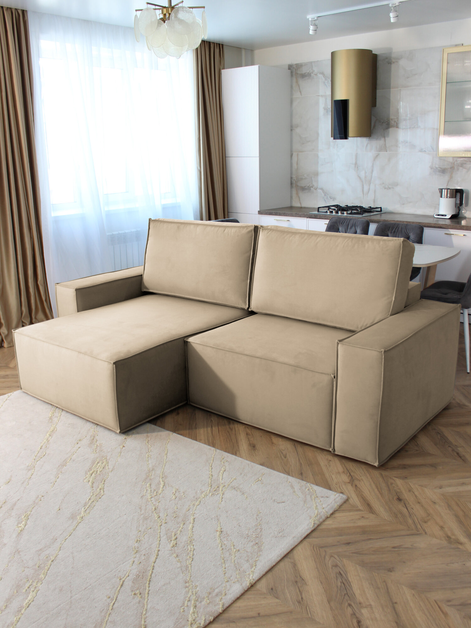 Угловой диван-кровать Forrest Конер бежевый, левый угол, Еврокнижка, 250х155х65 см