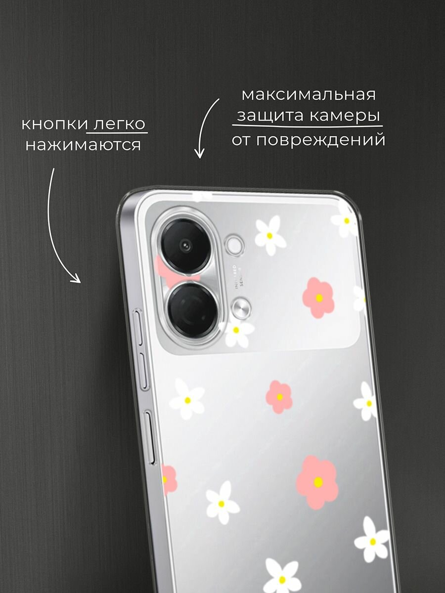 Чехол на Tecno Spark Go 3 / Текно Спарк Го 3 с принтом Розовые и белые цветы, прозрачный — фото 1