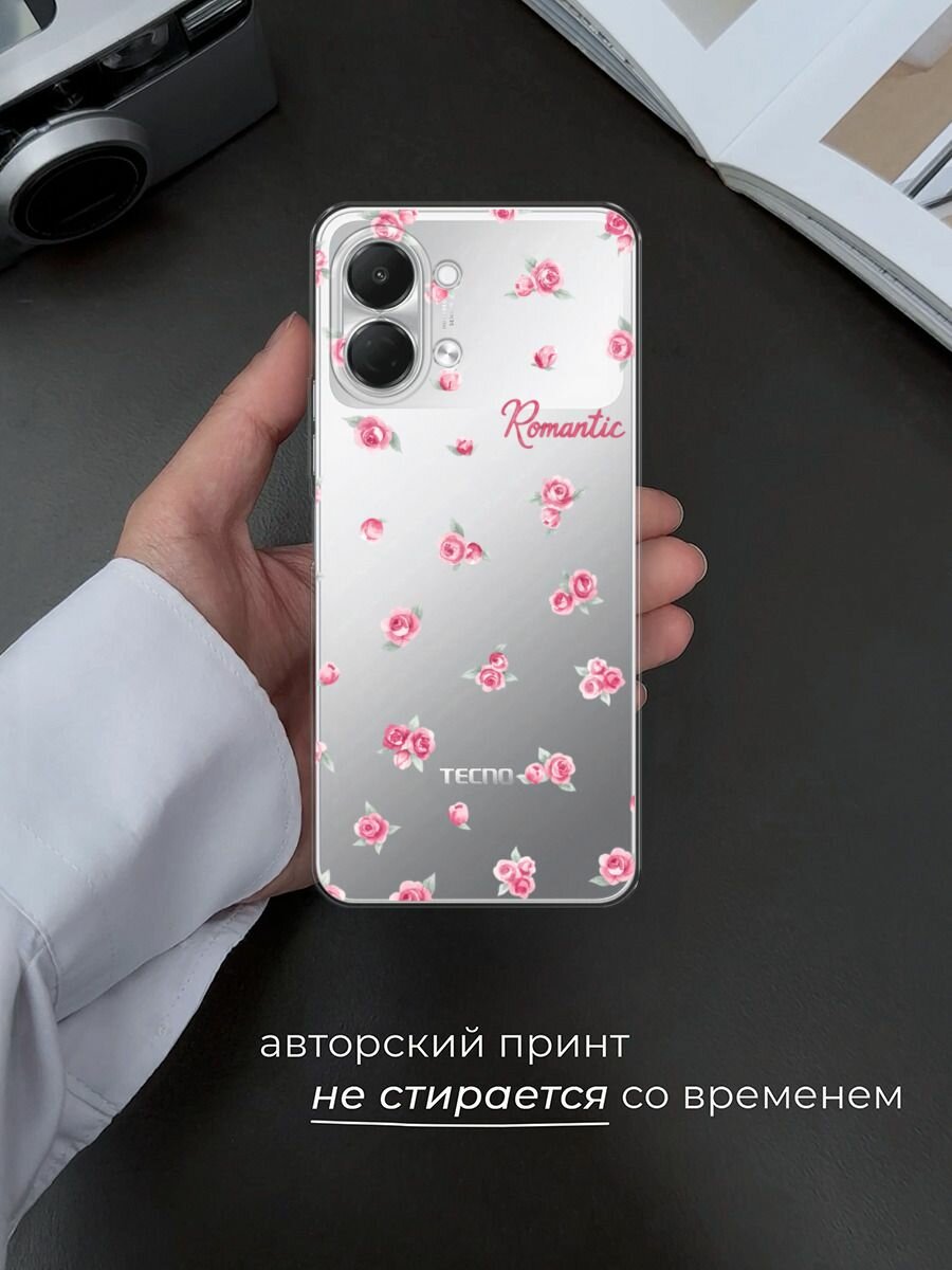 Чехол на Tecno Spark Go 3 / Текно Спарк Го 3 с принтом Romantic 2, прозрачный — фото 1