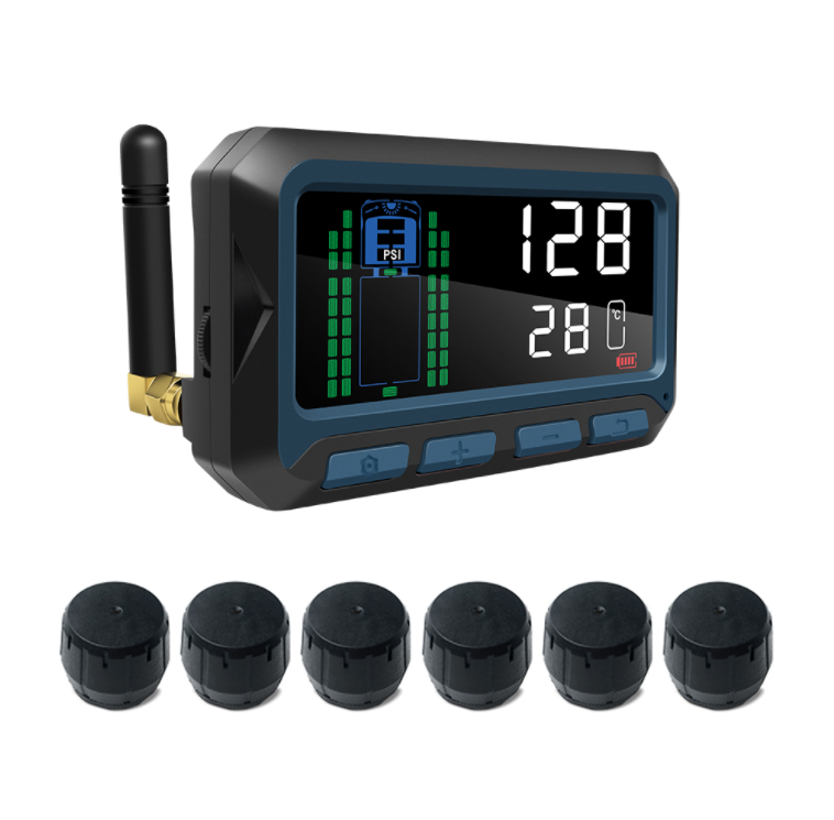 PSD550SWF Solar Tire Pressure Sensor 6-wheeled trucks, RVs, trailers, buses, engineering vehicles 6-38 tire digital display Solar USB charging 0-13Bar monitoring 24h 4.0/5.0 Bluetooth external tire pressure sensor APP TPMS Digital Tire Pressure Monitoring