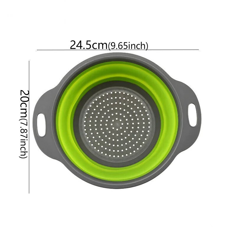 Складной силиконовый дуршлаг, Circular green S