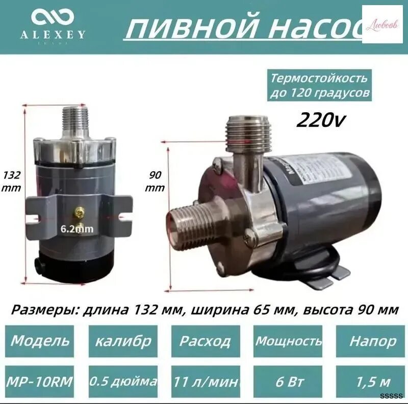 Пивной насос, MP-10RM, 1/2 дюйма, нержавеющая сталь 304, устойчивость к высоким температурам до 120 градусов, устойчивость к коррозии кислотам и щелочам