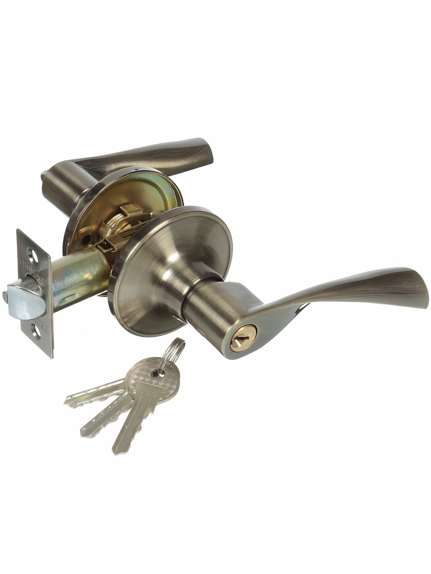 Дверная ручка-защелка Trodos ЗВ2-01 с замком, цвет бронза, алюминий, для дверей толщиной 35-50 мм, комплект из 2 штук