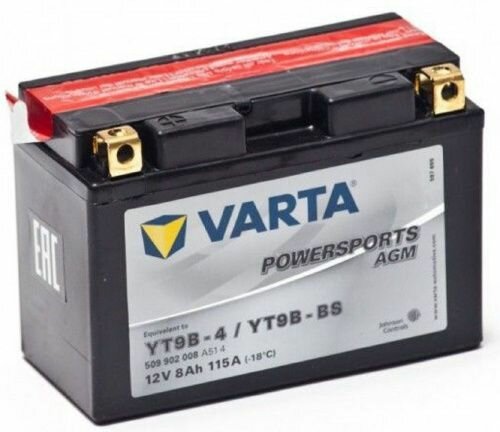 Мото аккумулятор VARTA Powersports AGM 509 902 008, 12V 8 Ah 115A (YT9B-4, YT9B-BS) 150х70х105 п. п.
