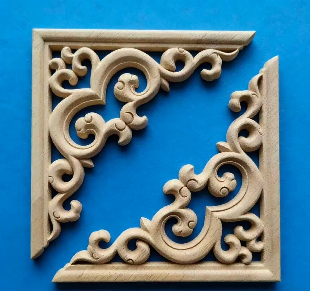 8*угловая деревянная резная китайская мебельная дверная накладка из массива дерева, белый заготовка