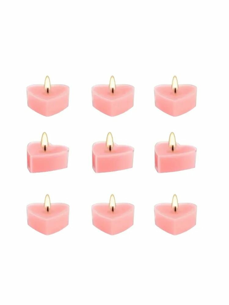 Свечи-таблетки в форме сердца (9 шт.) с ароматом розы: бездымные, горят 4 часа, для Дня влюбленных и романтического декора