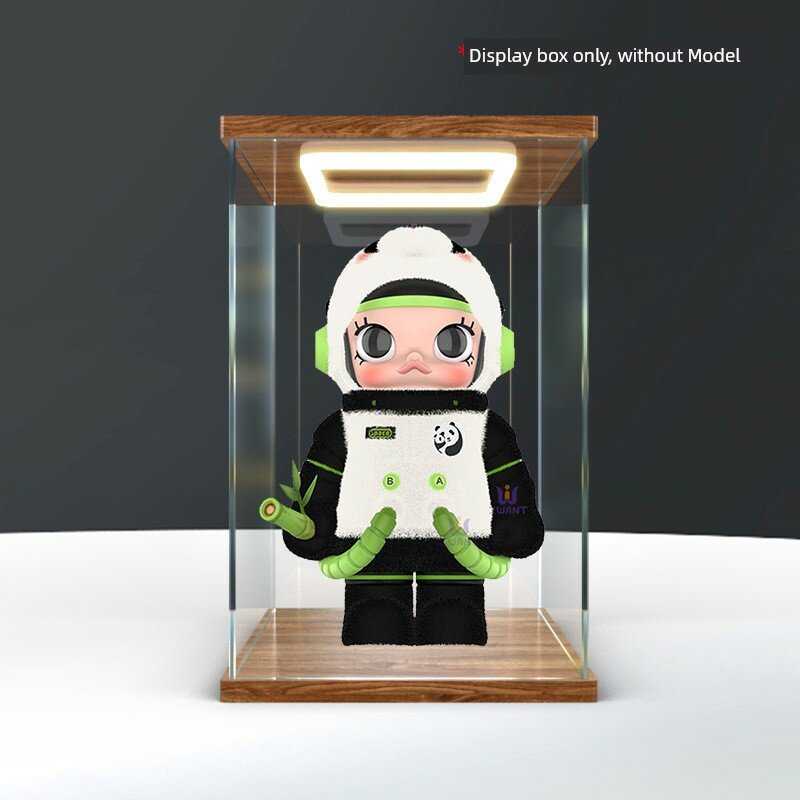 Просторный акриловый светящийся контейнер для Space Molly 400% Большой куклы, ореховая деревянная подсветка подставка,