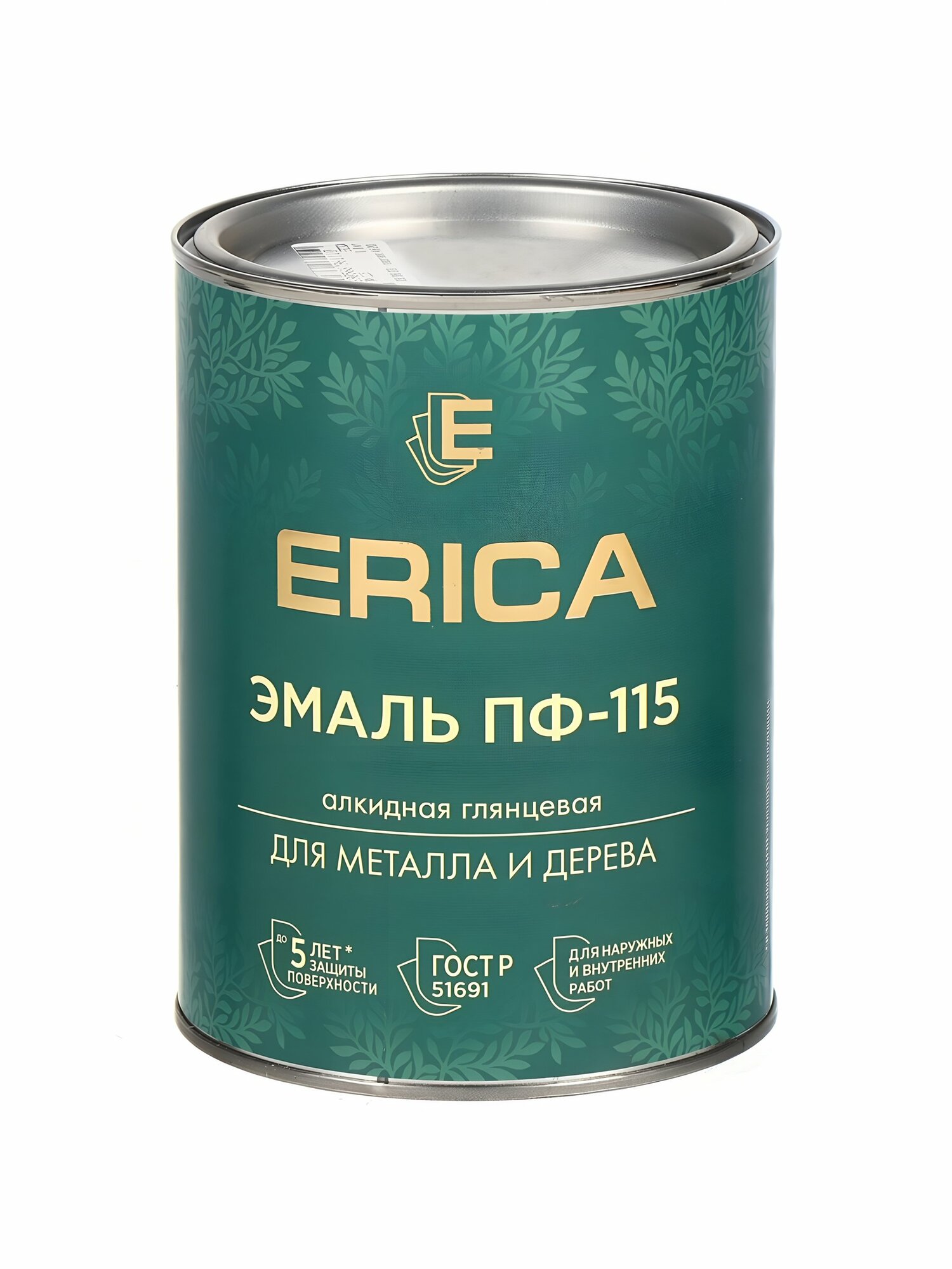 Эмаль алкидная Erica ПФ-115 глянцевая хаки 0.8 кг для внутренних и наружных работ по металлу и дереву атмосферостойкая