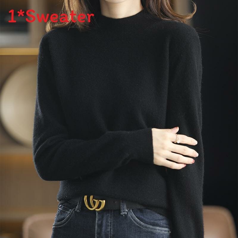 Sweater womens korean style warnit with round neck comfortable fit for casual outfits, warnit black