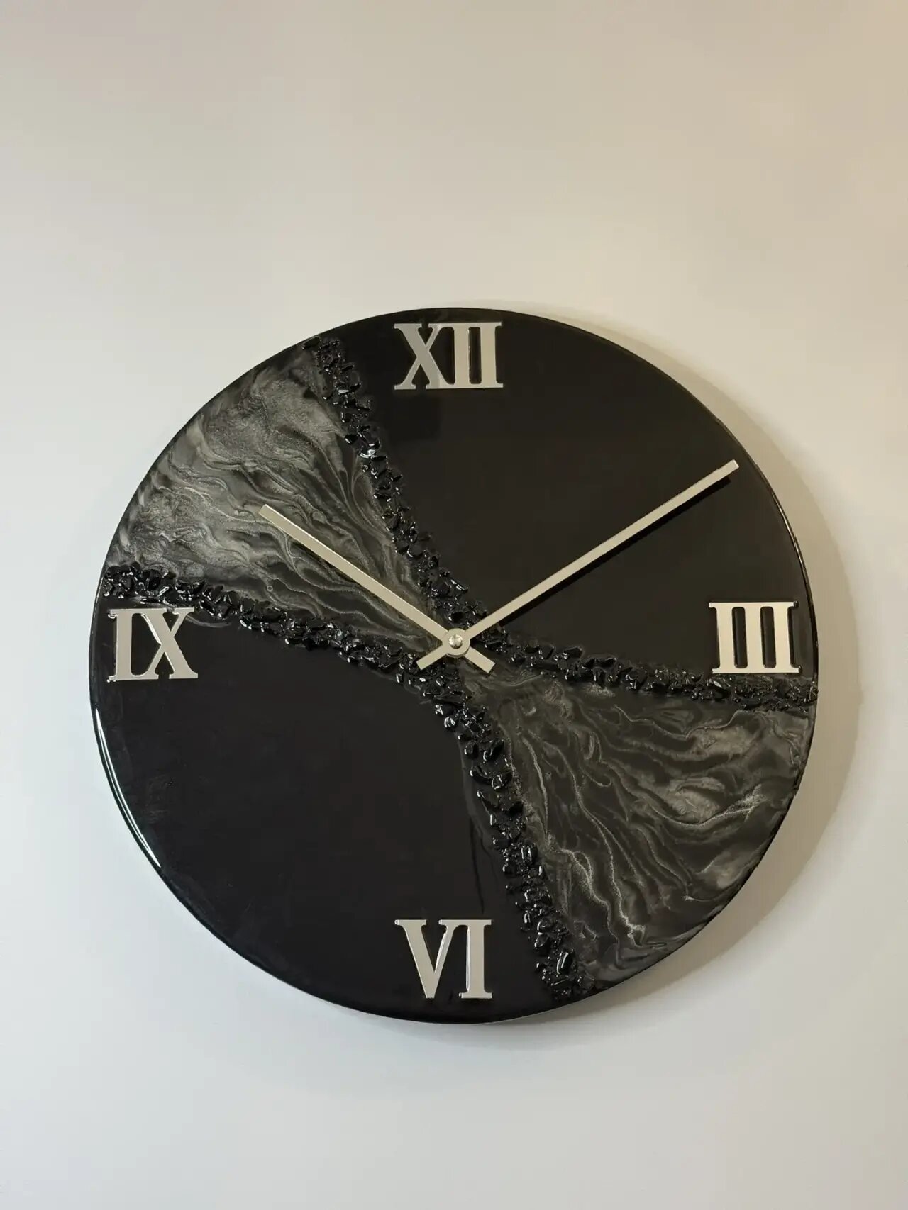 Часы из эпоксидной смолы "Black", кварцевые, диаметр 40 см, круглые, черные