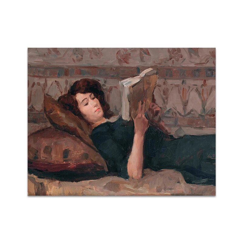 Живопись "Женщина читает" на холсте, 13x18 см, APB13006, без рамы