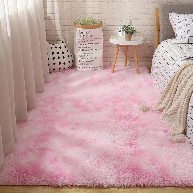 Розовый ковер для спальни из полиэстера Розовый, 140X200CM, Tie dye Pink white