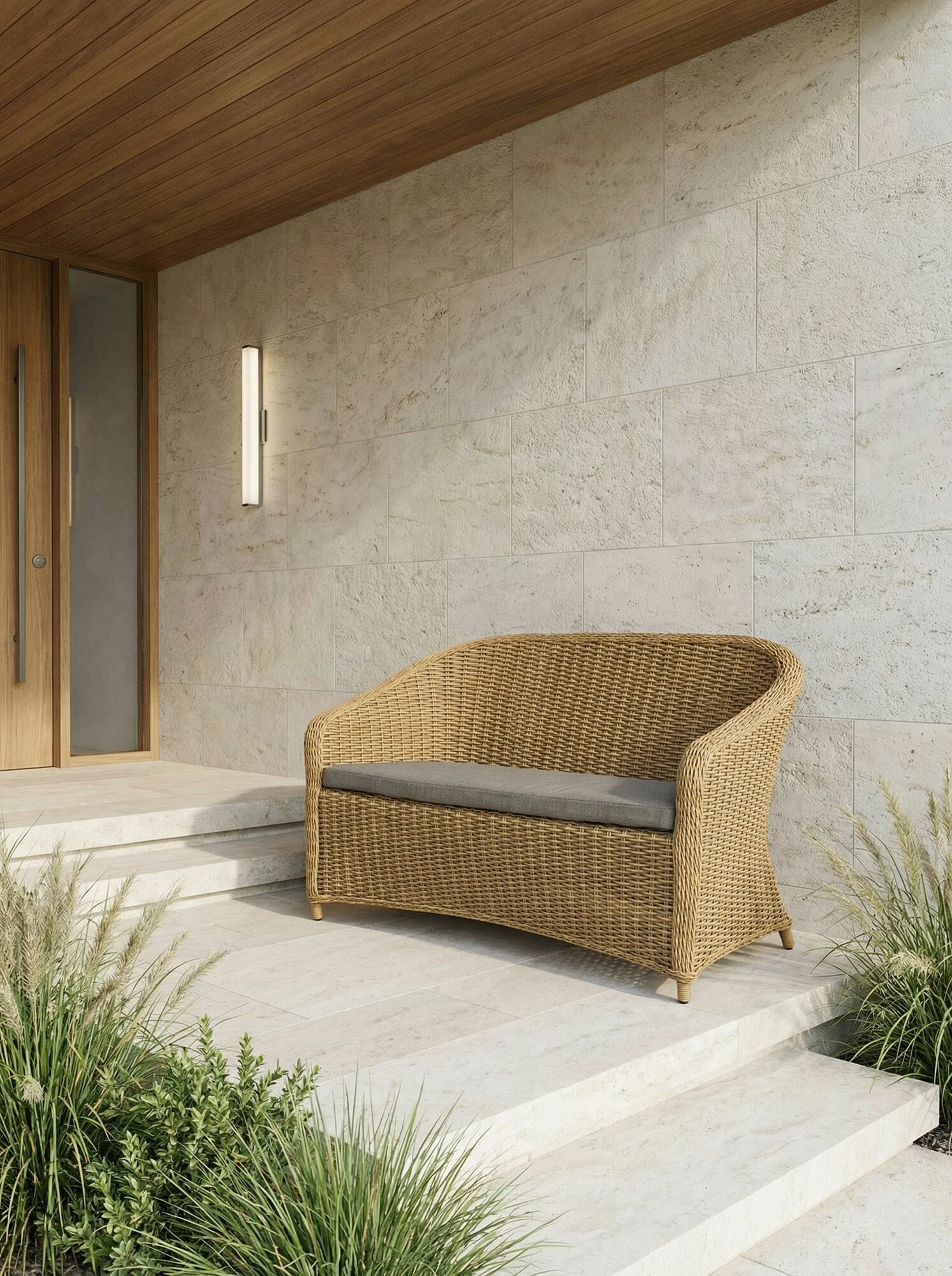 Диван из ротанга, Primo, 2-местный, Американский орех, для дома, дачи, террасы и кафе, садовая плетёная мебель