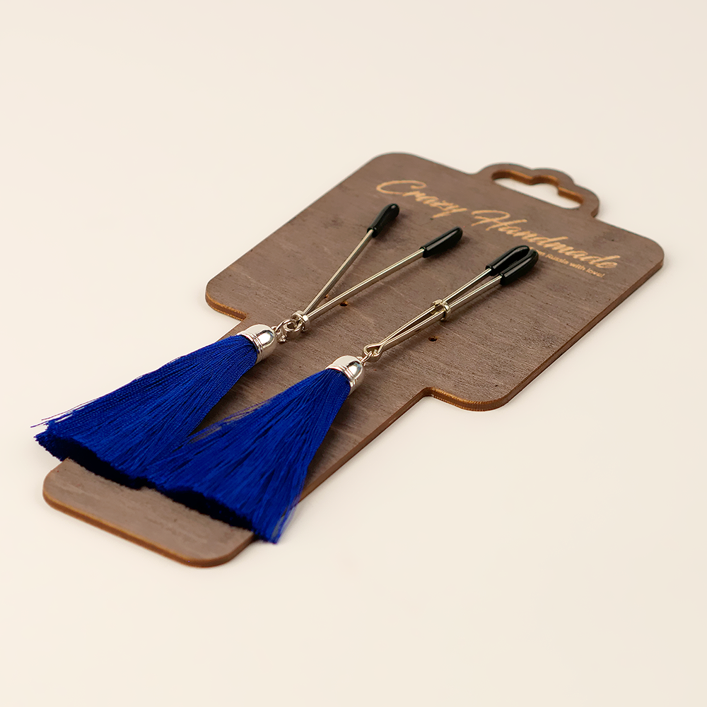 Зажимы на соски «вилки» с кисточками из шелка (Синий)