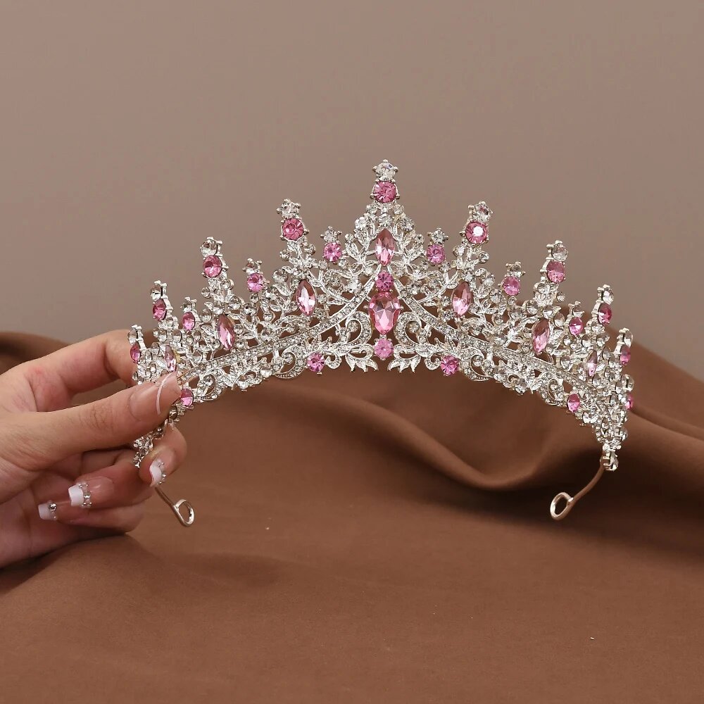 Серебряная диадема с розовыми кристаллами