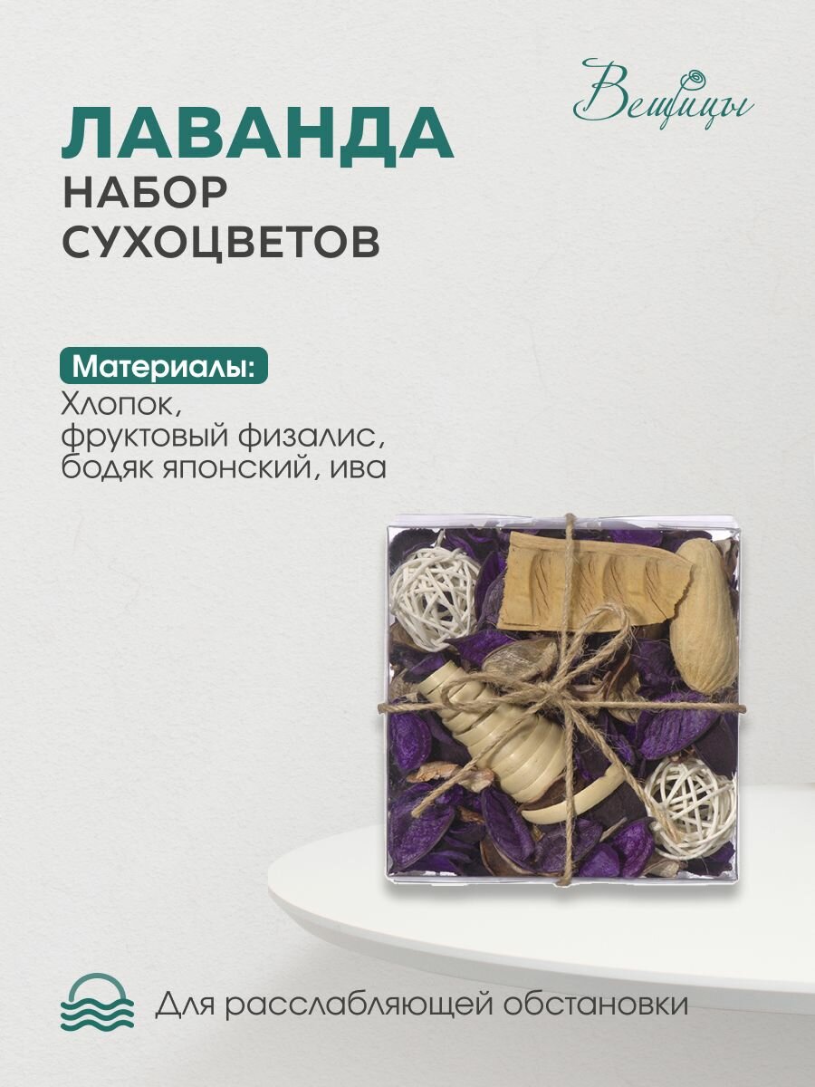 Набор сухоцветов из натуральных материалов "Лаванда", 13х13 см
