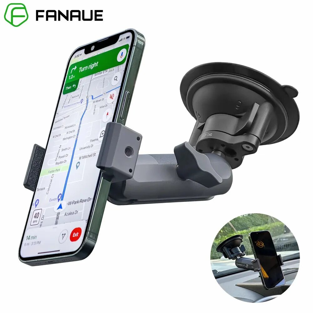 Держатель для мобильного, телефона в автомобиле FANAUE с Присоской Twist-Lock и Шаровой Головой 1 дюйм - Устойчивое и Вращающееся Крепление для GPS на Лобовом Стекле для RAM Mounts