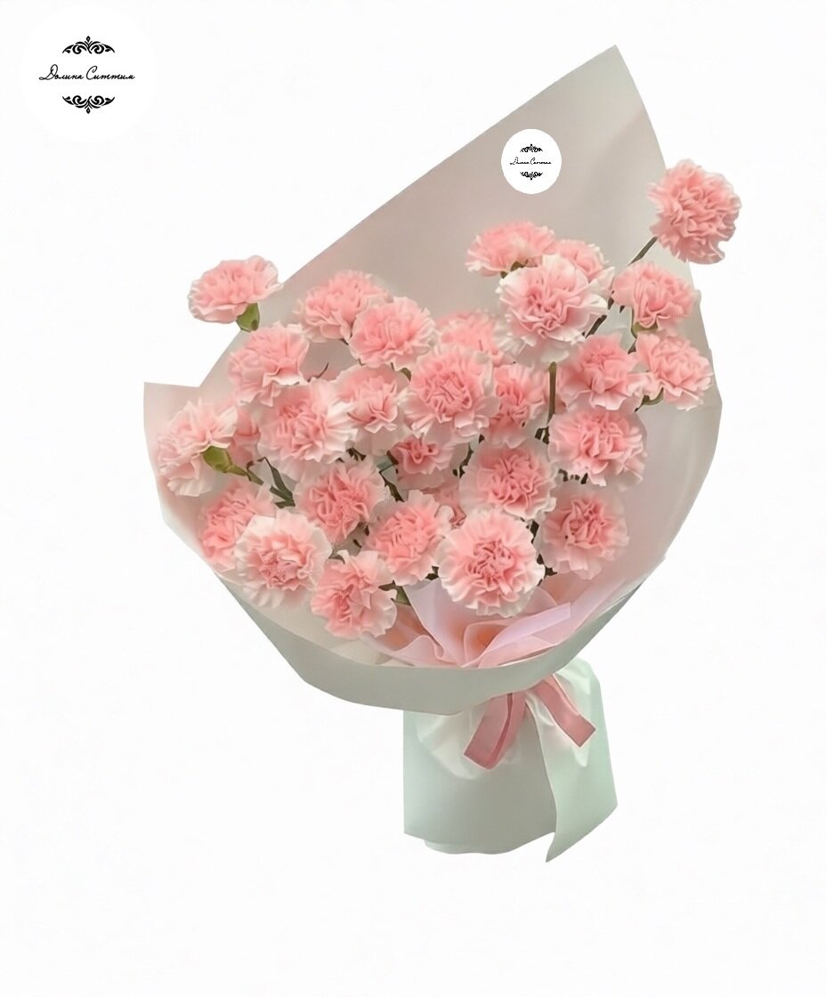 Монобукет из гвоздики розовой Колумбия, высота 60 см, под ленту, в упаковке, 25 шт.