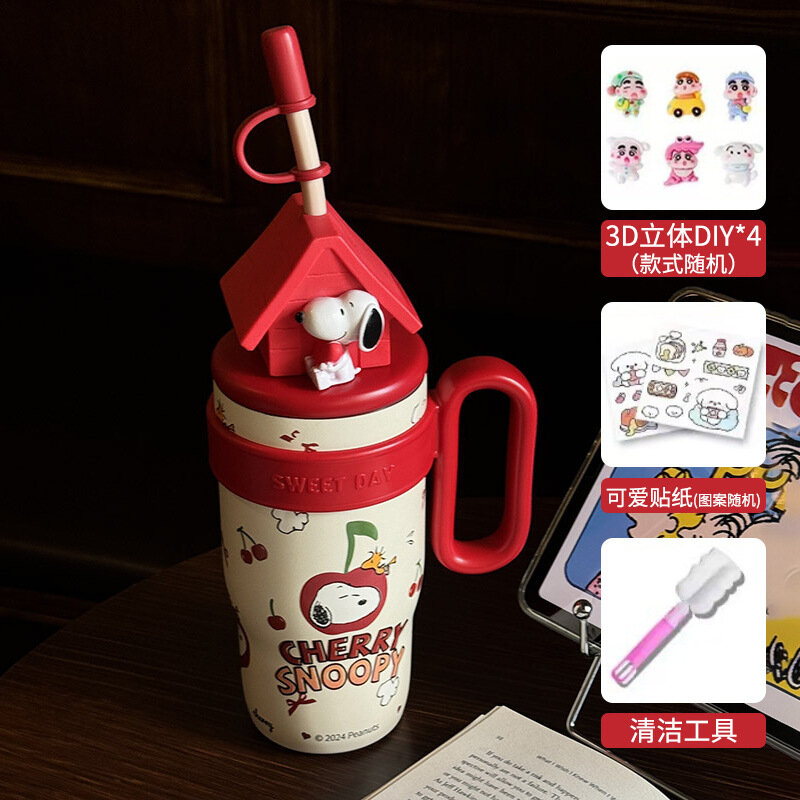 Изолированная кружка для холодной воды Snoopy Ice Cup, 316 нержавеющая сталь, изолированная кружка, мультяшная кружка для активного отдыха с трубочкой