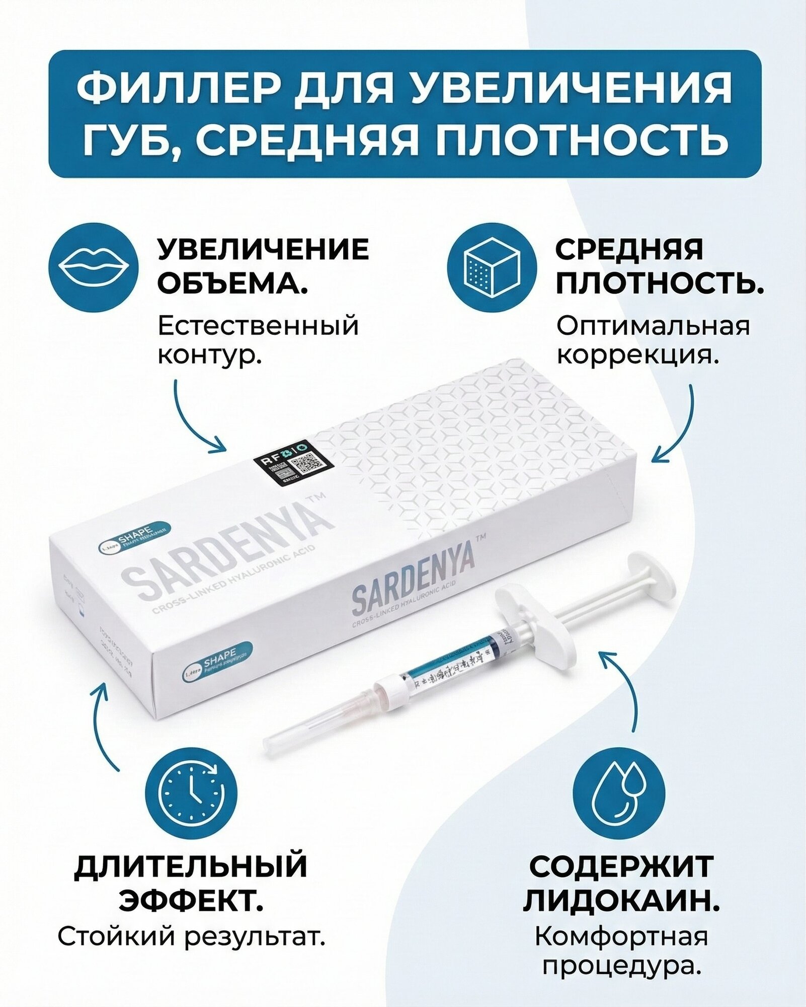 Sardenya Shape филлер для увеличения губ, заполнения морщин с лидокаином Сардиния шейп,1 мл