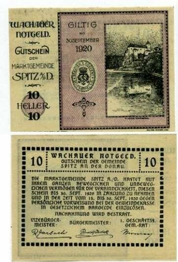 Австрия 10 геллеров 1920 Шпиц-ан-дер-Донау aUNC