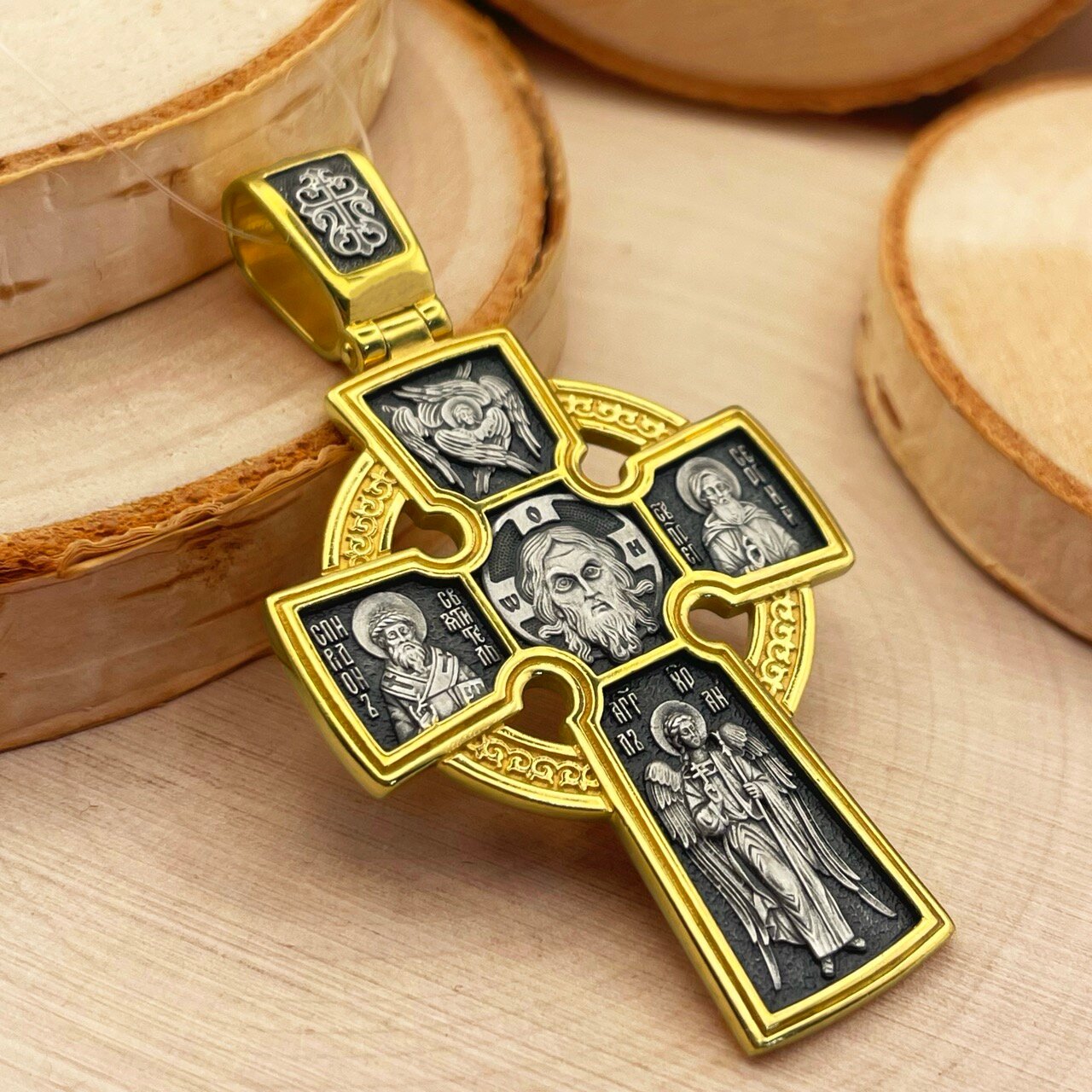 Крестик, серебро, 925 проба, чернение, оксидирование, золочение