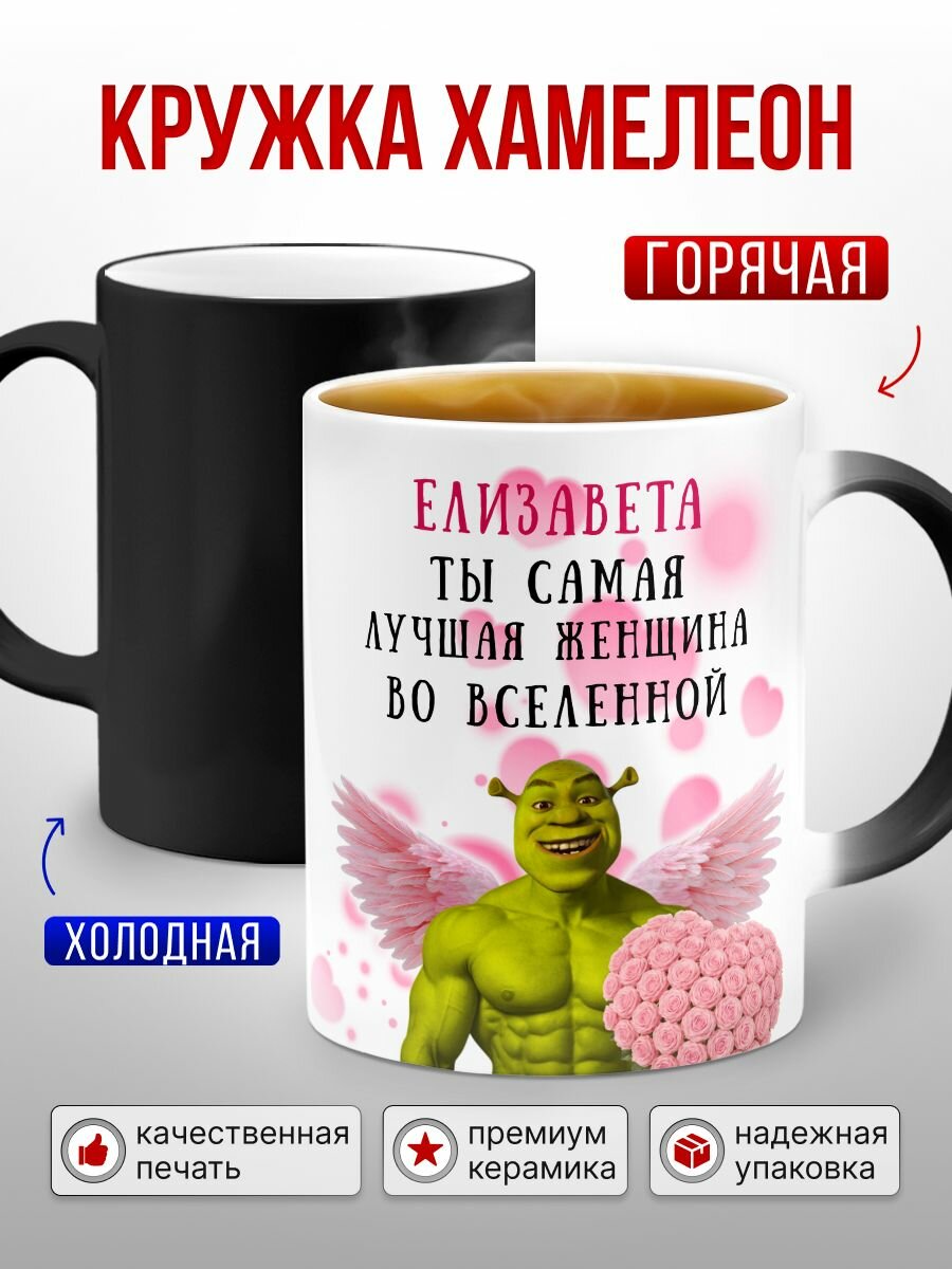 Кружка хамелеон с приколом с именем Елизавета, 330 мл, 1 шт.