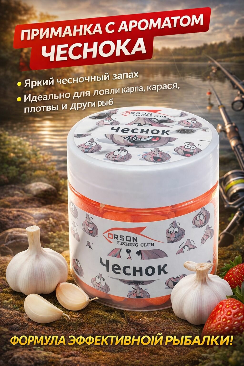 Приманка для рыбалки чеснок 40+, бойлы для карпа карася плотвы насадка с ароматом чеснока
