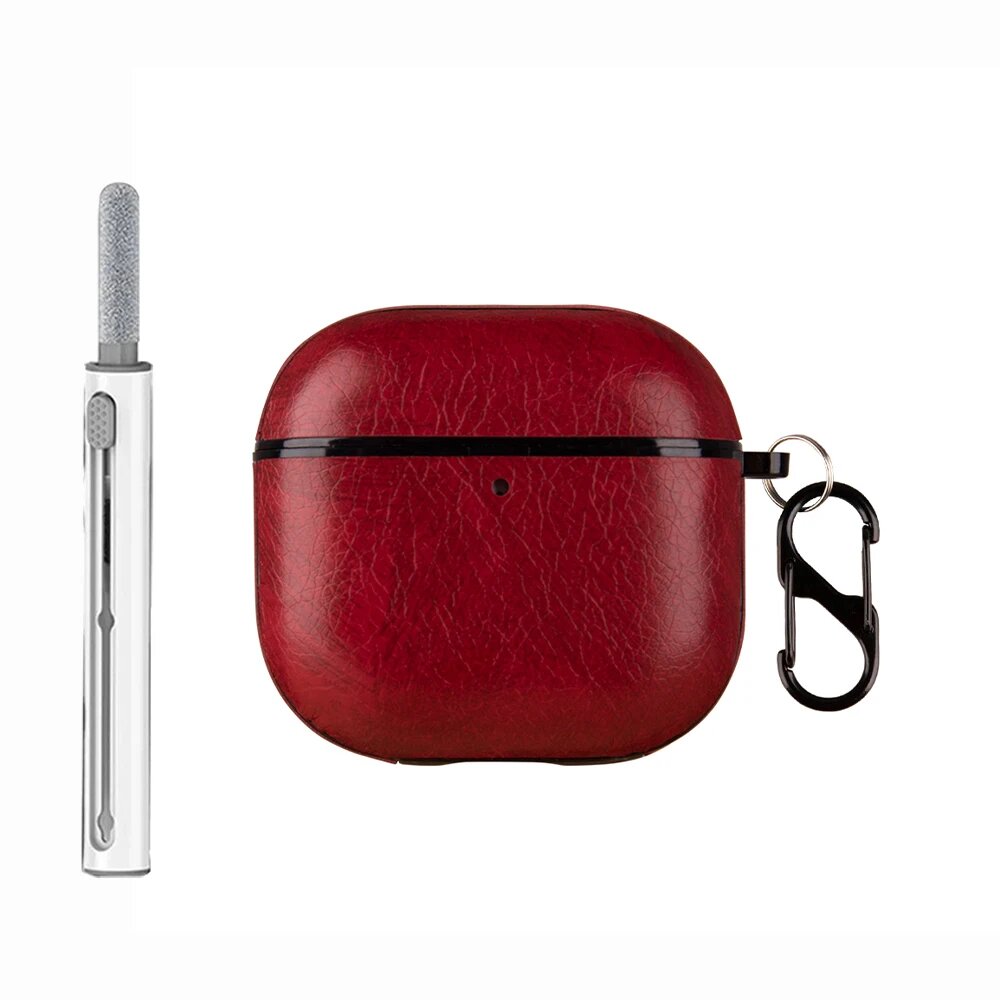 Кожаный чехол для AirPods 4 Red с ручкой
