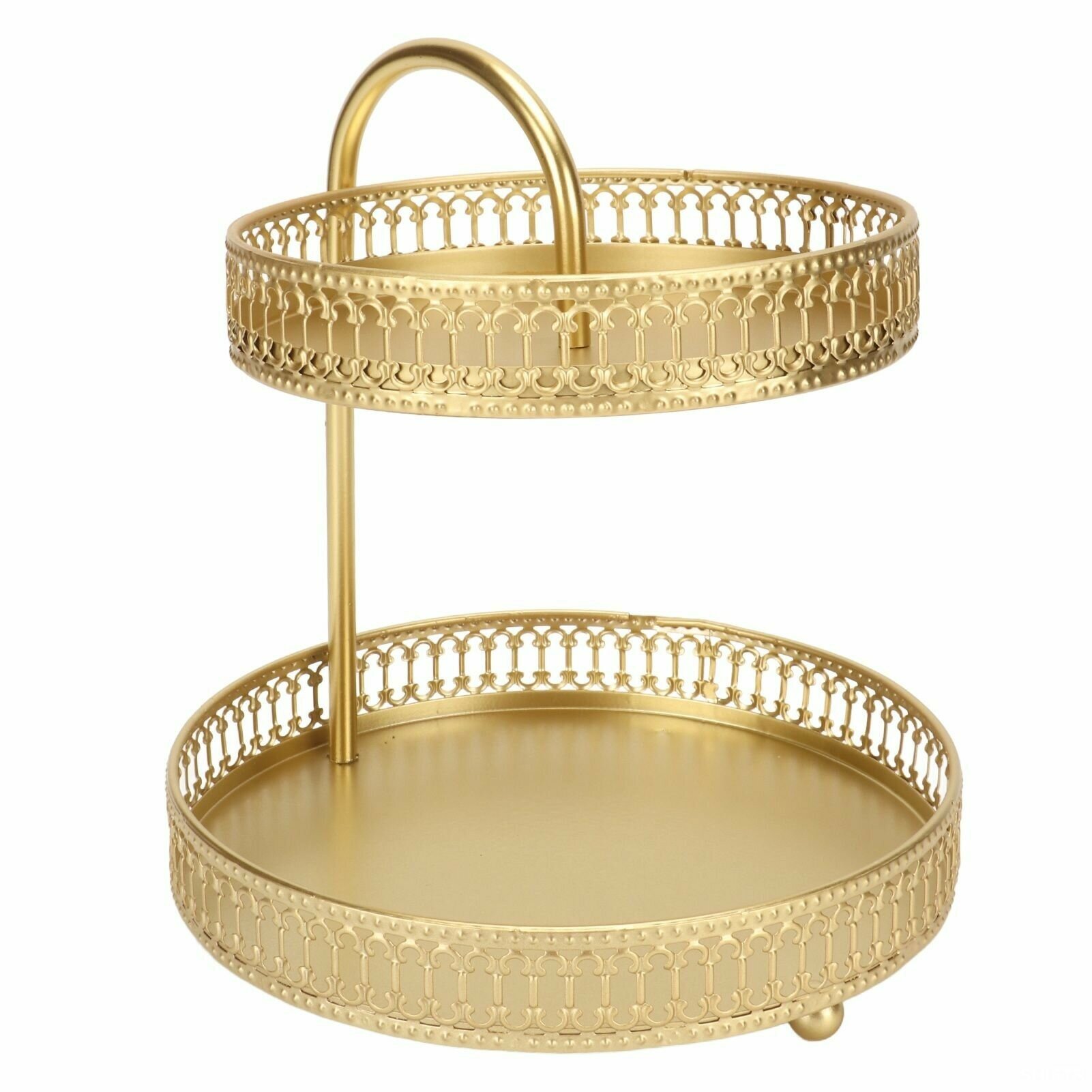 Поднос для фруктов, 2-уровневая, золотой, металлический, 20x16.5x2 см