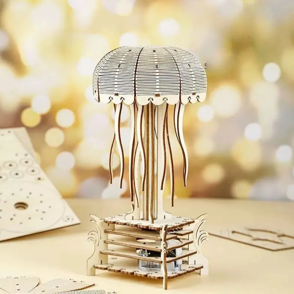 3D деревянный пазл Механическая Медуза : вращающаяся музыкальная шкатулка, антистресс-подарок для девушек