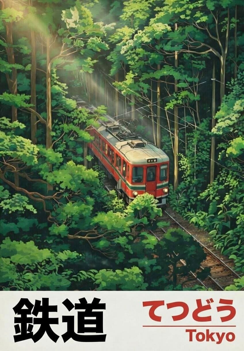 Постер "Поезд в лесу, плакат A3, без рамы", афиша 42 см х 29.7 см