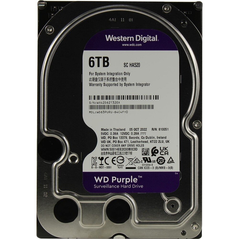 Western digital Жесткий диск 6TB WD Purple (WD63PURU) {Serial ATA III, 5400- rpm, 256Mb, 3.5"}