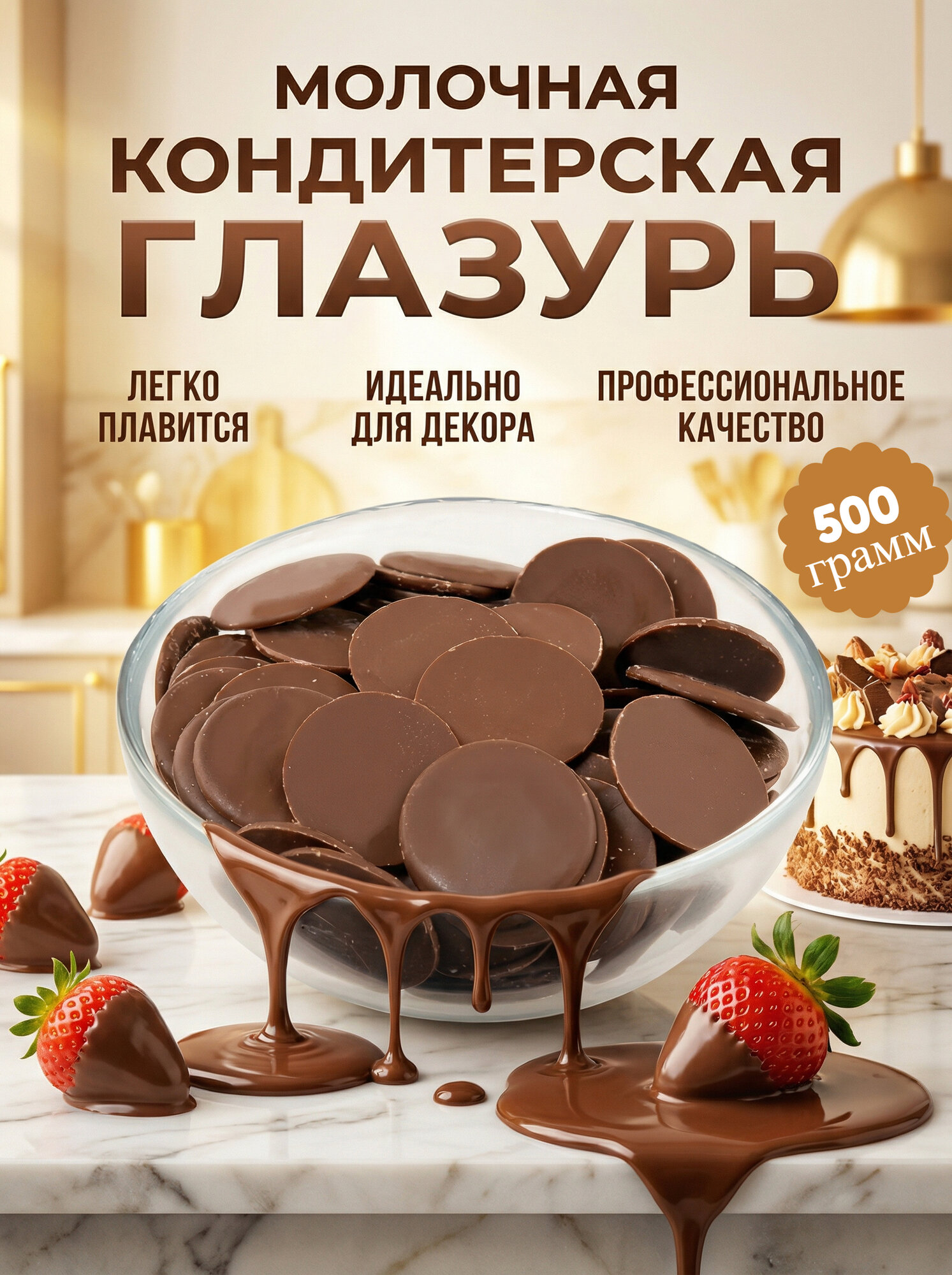 Глазурь кондитерская молочно-шоколадная 500 гр, для тортов и десертов