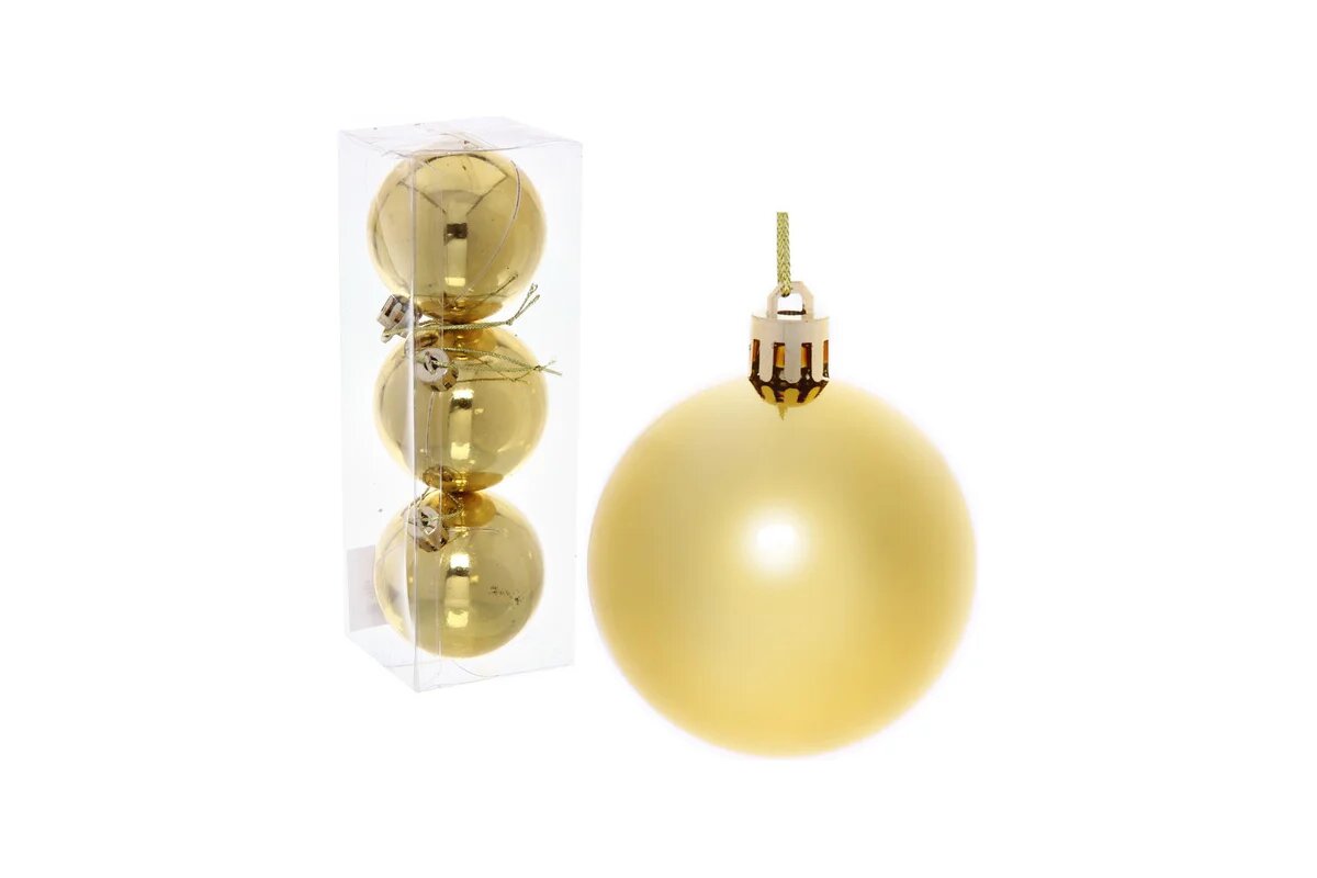 Шар Серпантин 6 см золотой глянец пластик набор 3 шт с подвесным креплением, длина 60 мм, ширина 60 мм