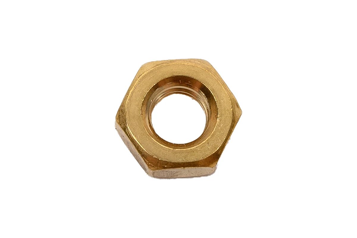 Шестигранная гайка DINFIX DIN 934 из латуни М4 с шагом 0.7 мм, класс прочности 5, размером под ключ 7 мм (покрытие нет)