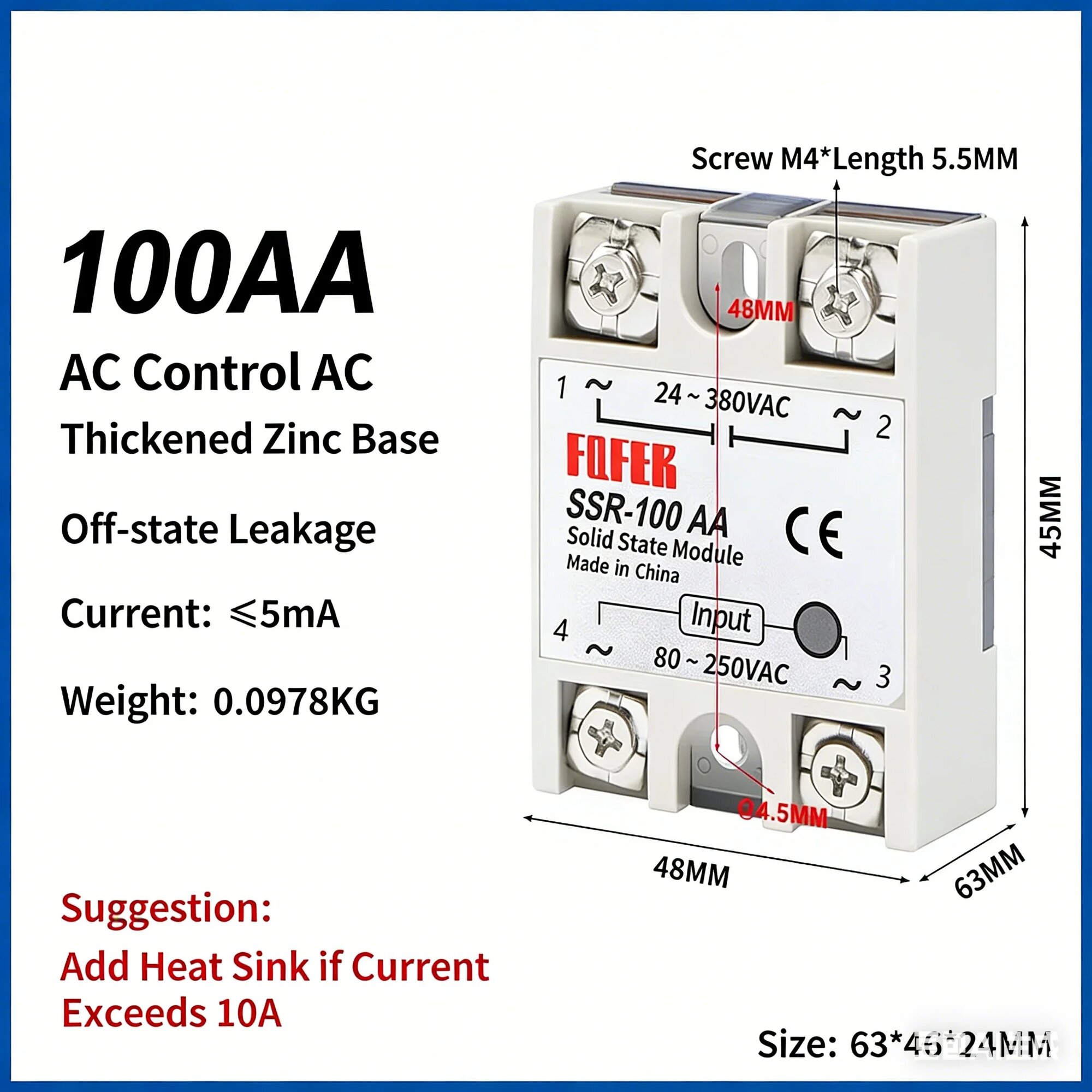 Твердотельное реле SSR-100AA 24-380VAC