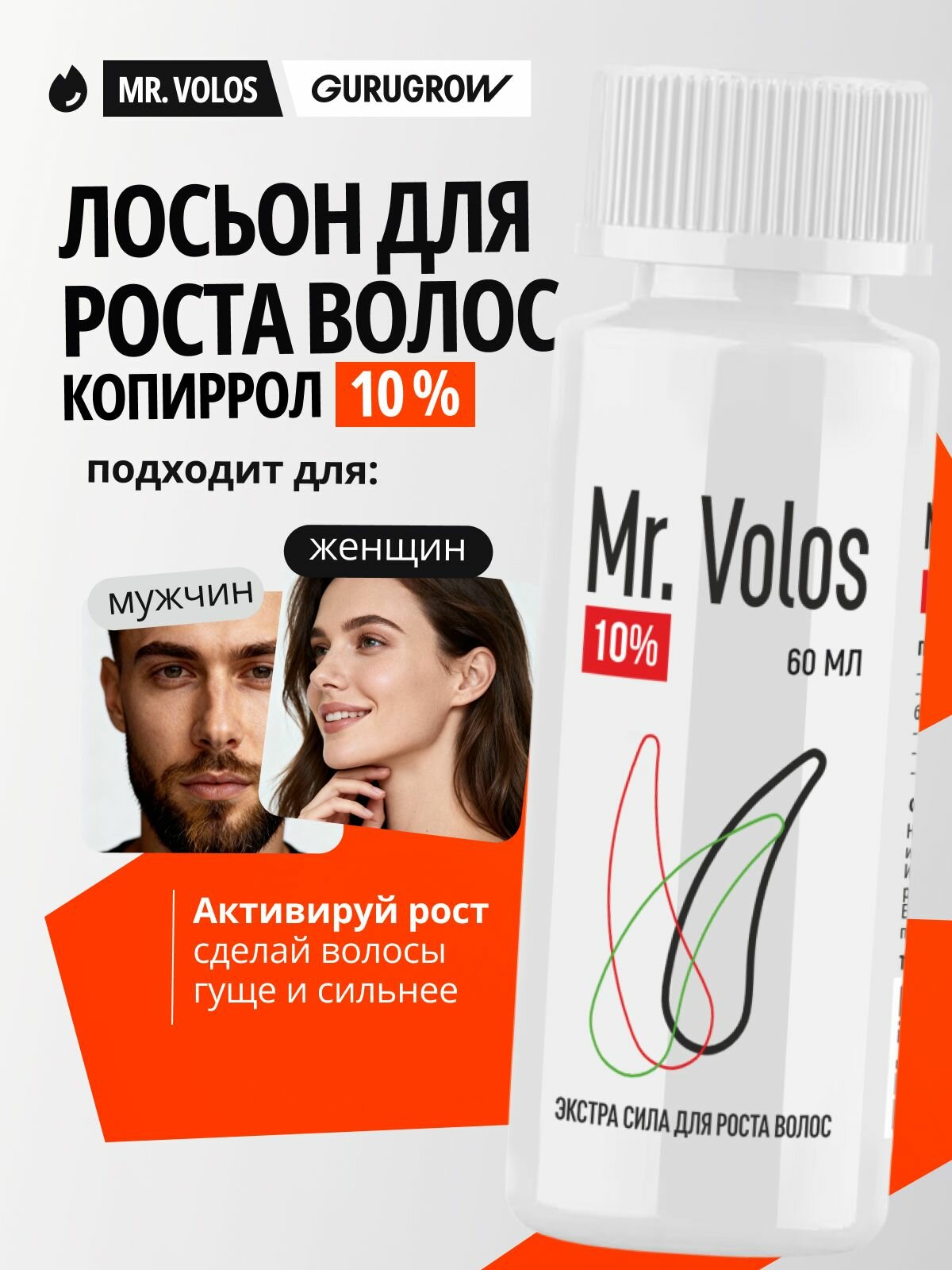 Лосьон для роста бороды и волос, От выпадения 10%, 1 флакон