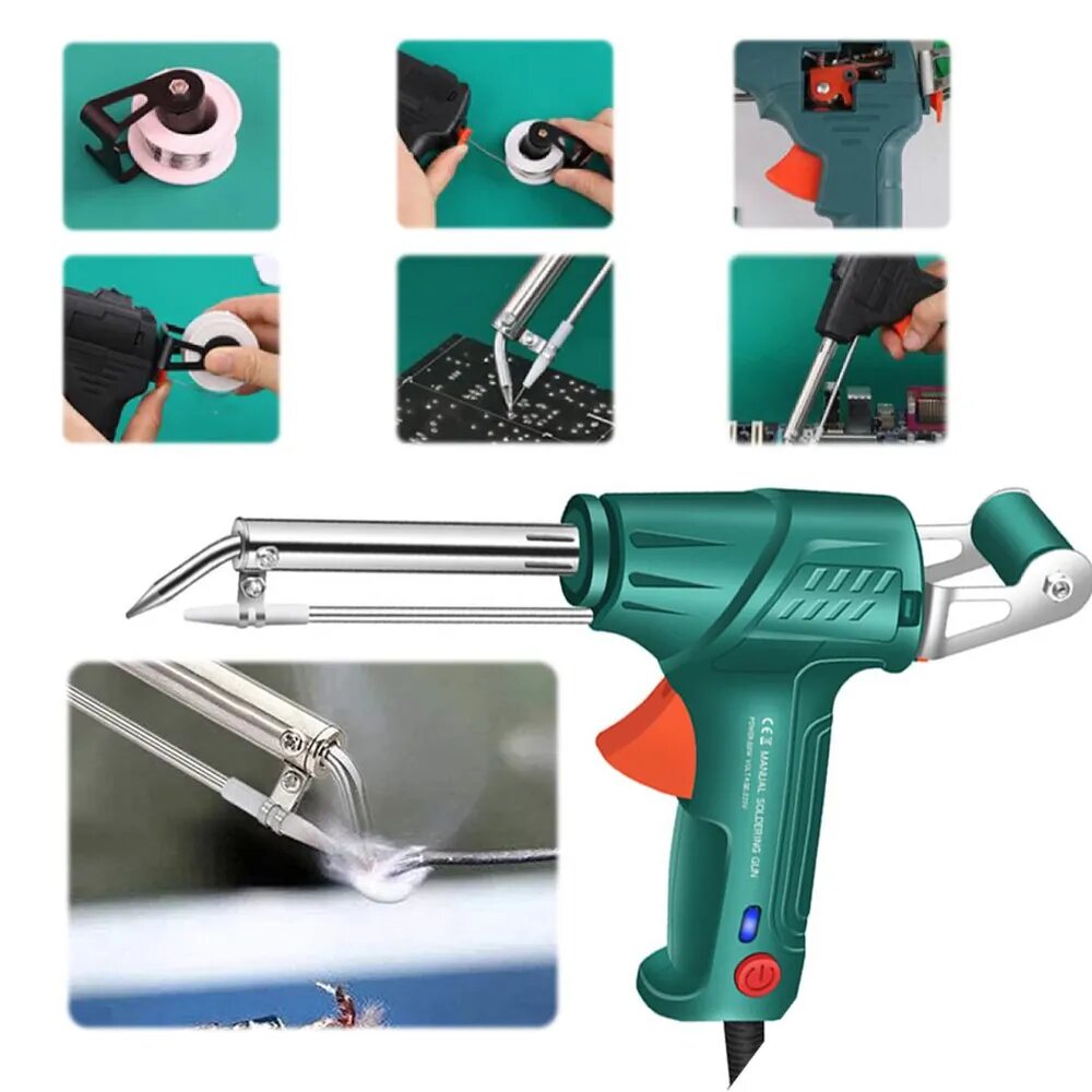 Паяльный пистолет 60 Вт с набором из 5 предметов, зелёный, для печатных плат