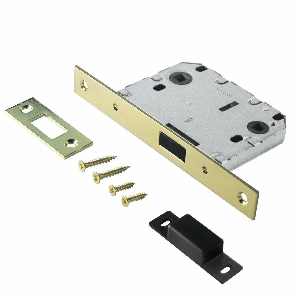 Защелка врезная Аллюр L7050-MS PB 11550 магнитная с фиксатором золотого цвета для межкомнатных дверей