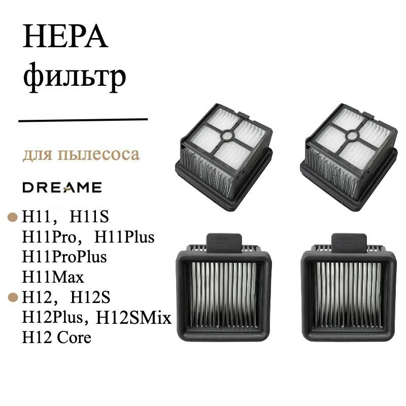 4 шт. HEPA фильтр для пылесоса Dreame H11, H11 max, H12, H12 Core