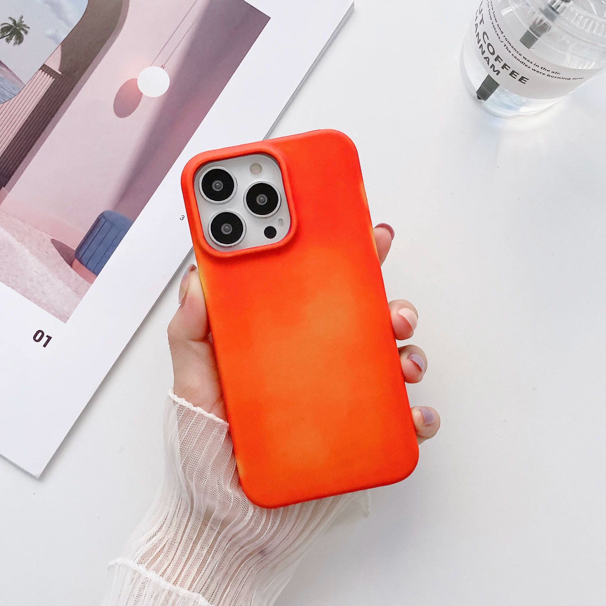 Термочувствительный чехол-трансформер для iPhone 15, 16 Pro Max, полузакрытый жесткий чехол, меняющий цвет при
