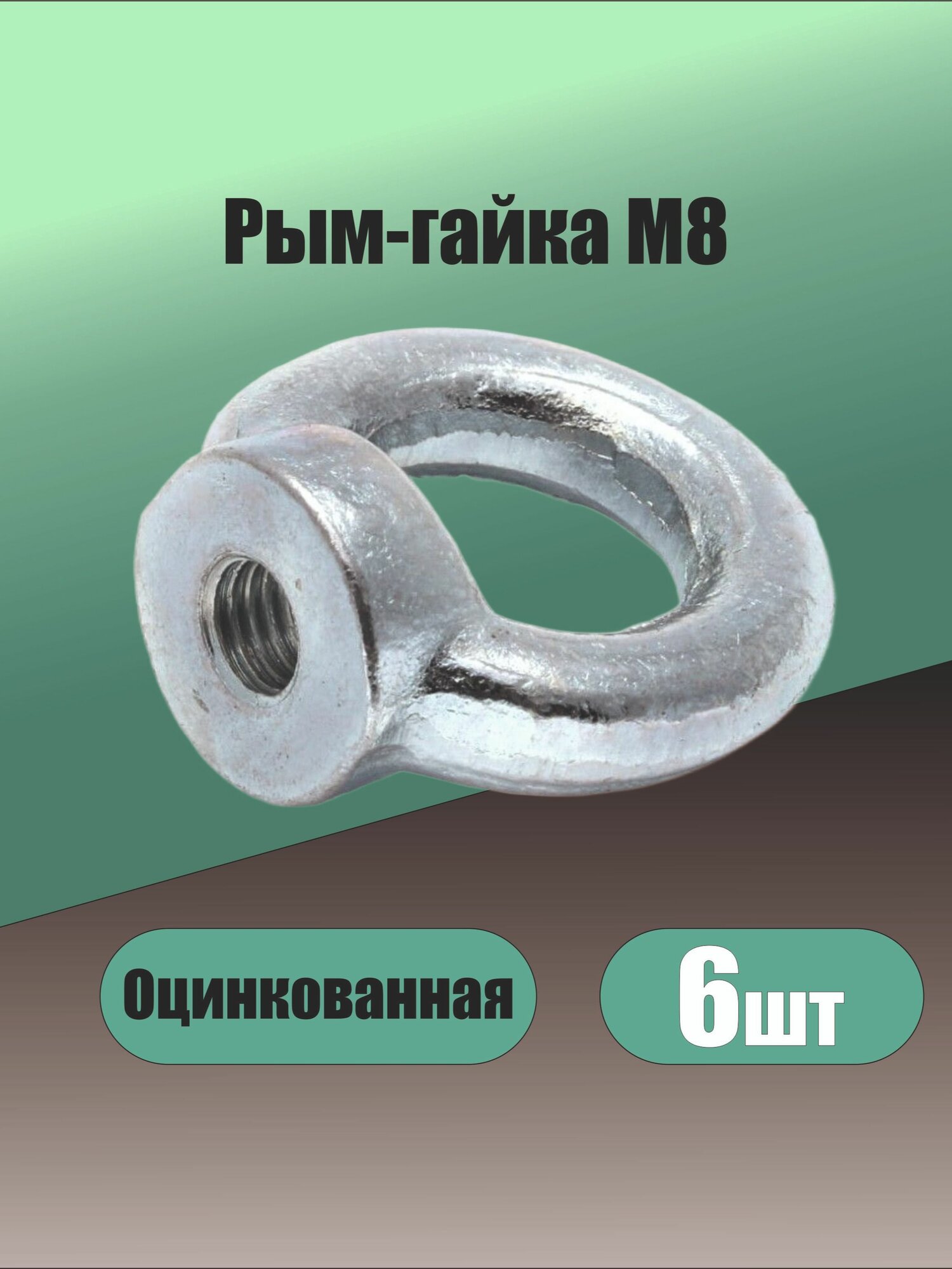 Рым-гайка М8 6шт, оцинкованная сталь, цвет серый, диаметр 8 мм